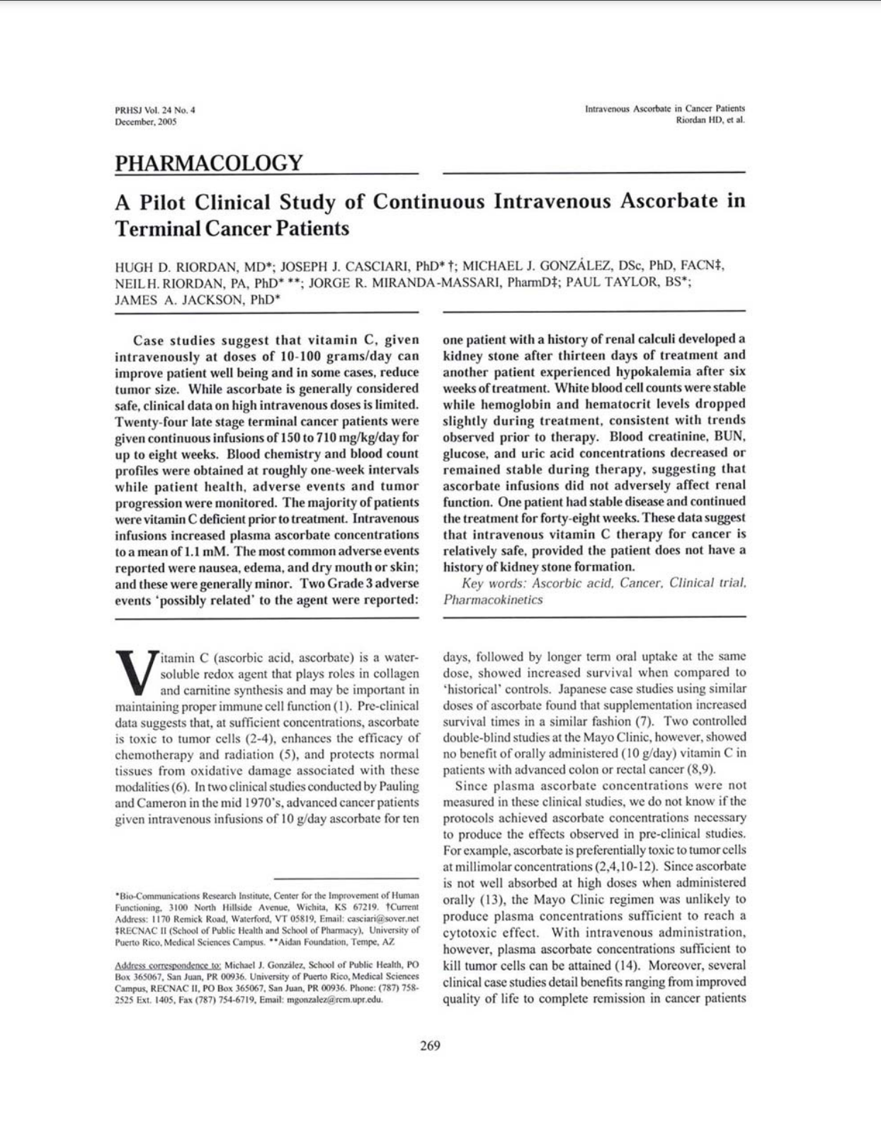 A Pilot Clinical Study Of Continuous Intravenous Ascorbate In Terminal ...