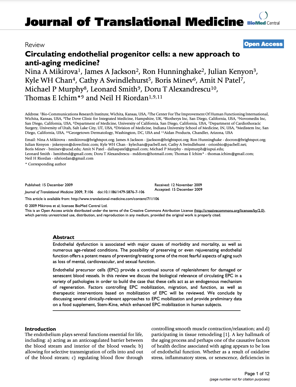Circulating Endothelial Progenitor Cells: A New Approach To Anti-aging ...