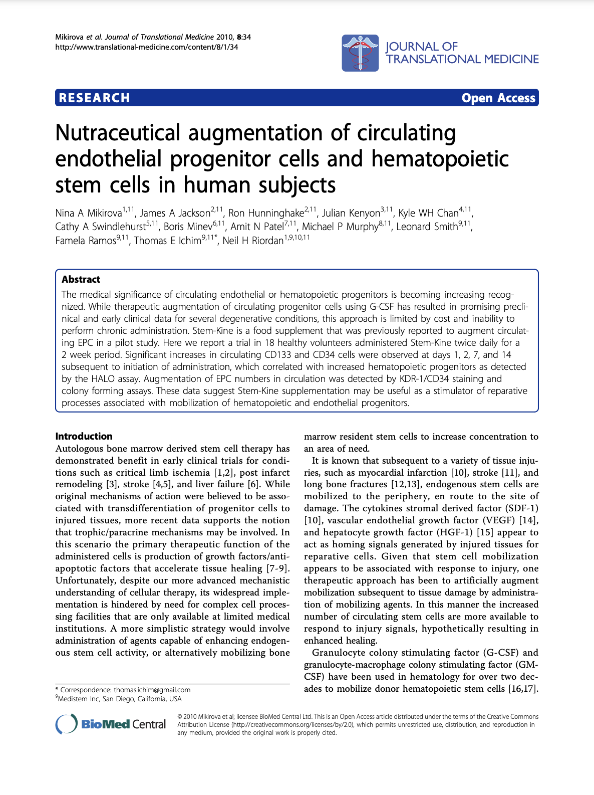 Nutraceutical Augmentation Of Circulating Endothelial Progenitor Cells ...
